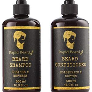 Beard Shampoo and Beard Conditioner Wash & Growth kit for Men Care - Softener & Moisturizer for Hydrating, Cleansing and Refreshing Beard and Mustache Facial Hair Gift Set (500ml / 16.9 fl oz)