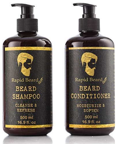 Beard Shampoo and Beard Conditioner Wash & Growth kit for Men Care - Softener & Moisturizer for Hydrating, Cleansing and Refreshing Beard and Mustache Facial Hair Gift Set (500ml / 16.9 fl oz)