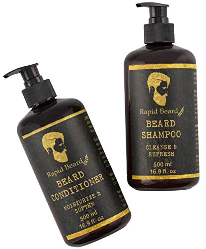 Beard Shampoo and Beard Conditioner Wash & Growth kit for Men Care - Softener & Moisturizer for Hydrating, Cleansing and Refreshing Beard and Mustache Facial Hair Gift Set (500ml / 16.9 fl oz)