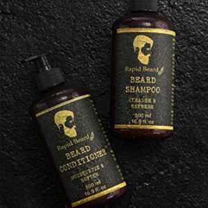 Beard Shampoo and Beard Conditioner Wash & Growth kit for Men Care - Softener & Moisturizer for Hydrating, Cleansing and Refreshing Beard and Mustache Facial Hair Gift Set (500ml / 16.9 fl oz)