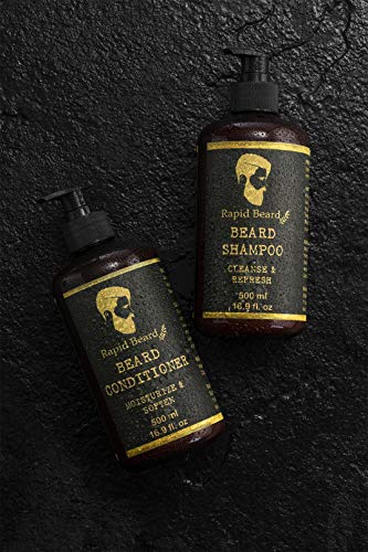 Beard Shampoo and Beard Conditioner Wash & Growth kit for Men Care - Softener & Moisturizer for Hydrating, Cleansing and Refreshing Beard and Mustache Facial Hair Gift Set (500ml / 16.9 fl oz)