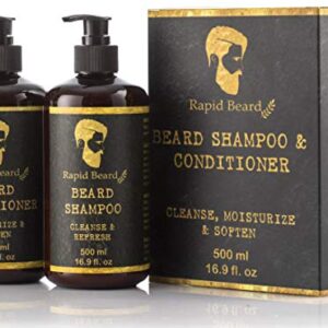 Beard Shampoo and Beard Conditioner Wash & Growth kit for Men Care - Softener & Moisturizer for Hydrating, Cleansing and Refreshing Beard and Mustache Facial Hair Gift Set (500ml / 16.9 fl oz)