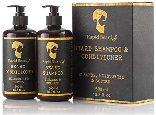 Beard Shampoo and Beard Conditioner Wash & Growth kit for Men Care - Softener & Moisturizer for Hydrating, Cleansing and Refreshing Beard and Mustache Facial Hair Gift Set (500ml / 16.9 fl oz)