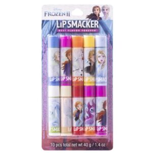 lip smacker disney frozen ii 10 piece flavored lip balm party pack, clear matte, for kids, men, women, dry lips