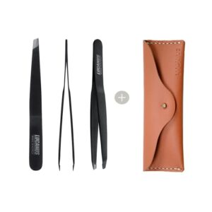 tweezer lucanus pick me tweezers 1pcs with leather case – slant tip professional stainless steel eyebrow tweezers for women & men – ultra precision on brow, facial hair & ingrown hair