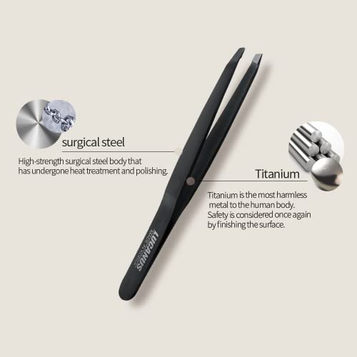 Tweezer LUCANUS PICK ME Tweezers 1pcs with Leather Case - Slant Tip Professional Stainless Steel Eyebrow Tweezers for Women & Men - Ultra Precision on Brow, Facial Hair & Ingrown Hair