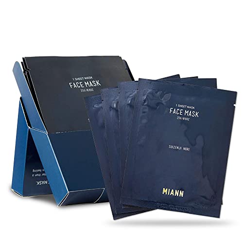 MIANN - Pack of 4 Hydrating Face Masks for Men and Women (Gender Neutral) Suijenzi Nori Facial Mask with Nourishing Plant Extracts & Hyaluronic Acid, Sheet Masks, Facial Mask Skin Care Routine