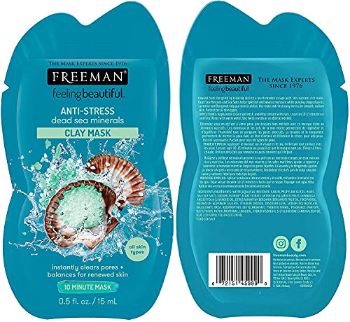 FREEMAN Facial Mask Variety Pack: Clay, Gel, Mud, & Peel-Off Skincare Masks, Hydrating, Detoxifying, Clearing, & Rejuvenating, Travel-Friendly Sachets, 18 Count