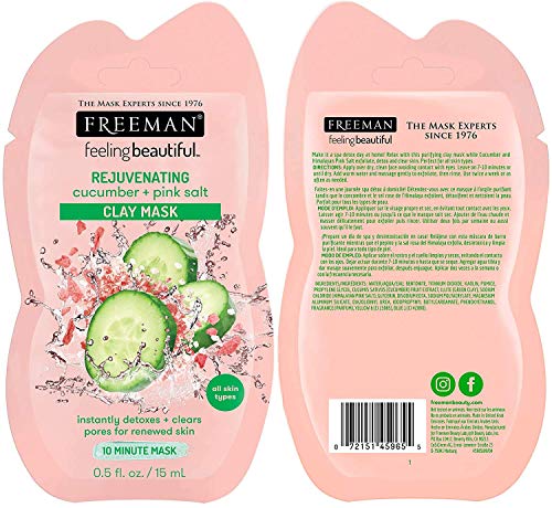 FREEMAN Facial Mask Variety Pack: Clay, Gel, Mud, & Peel-Off Skincare Masks, Hydrating, Detoxifying, Clearing, & Rejuvenating, Travel-Friendly Sachets, 18 Count