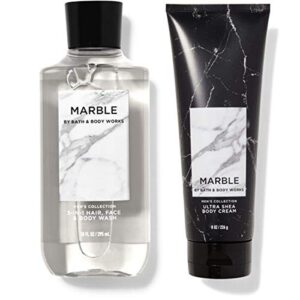 bath and body works men’s collection new fall scent – marble – full size body care – 2 piece set – 10 fl oz 3-in-1 hair, face, & body wash and 8 oz ultra shea body cream