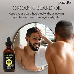 PURA D'OR Organic Beard Oil (4oz / 118mL) 100% Pure - USDA Certified - Natural Leave-In Conditioner, Argan & Jojoba Oil - Mustache Care & Maintenance, Increase Softness & Strength (Packaging may vary)