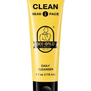 Bee Bald CLEAN Daily Cleanser for face & head refreshes and thoroughly cleanses by gently scrubbing away dry, flaky skin, leaving a fresh, tingling sensation and smell of ‘clean’, 4 Fl. Oz.