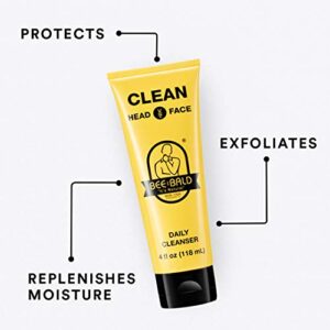 Bee Bald CLEAN Daily Cleanser for face & head refreshes and thoroughly cleanses by gently scrubbing away dry, flaky skin, leaving a fresh, tingling sensation and smell of ‘clean’, 4 Fl. Oz.