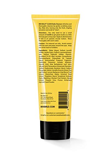 Bee Bald CLEAN Daily Cleanser for face & head refreshes and thoroughly cleanses by gently scrubbing away dry, flaky skin, leaving a fresh, tingling sensation and smell of ‘clean’, 4 Fl. Oz.