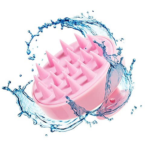 Scalp Massager, Shampoo Brush Hair Scrub Brush for Wet and Dry Hair, Soft Silicone Bristles Head Massager Clean Hair, Reduce Dandruff, Massage Scalp, Promote Hair Growth, Pink