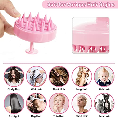 Scalp Massager, Shampoo Brush Hair Scrub Brush for Wet and Dry Hair, Soft Silicone Bristles Head Massager Clean Hair, Reduce Dandruff, Massage Scalp, Promote Hair Growth, Pink