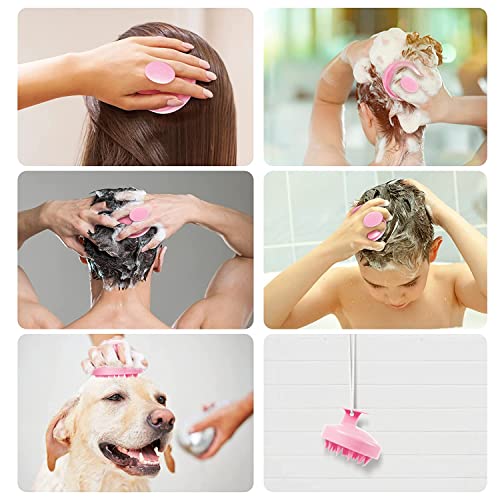 Scalp Massager, Shampoo Brush Hair Scrub Brush for Wet and Dry Hair, Soft Silicone Bristles Head Massager Clean Hair, Reduce Dandruff, Massage Scalp, Promote Hair Growth, Pink