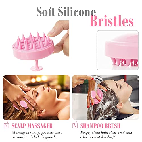 Scalp Massager, Shampoo Brush Hair Scrub Brush for Wet and Dry Hair, Soft Silicone Bristles Head Massager Clean Hair, Reduce Dandruff, Massage Scalp, Promote Hair Growth, Pink