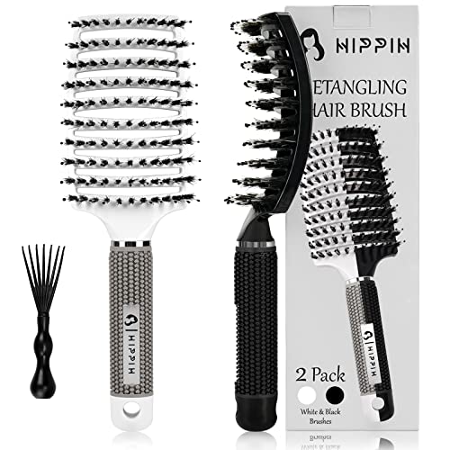 Detangler Brush 2 Pack, HIPPIH Hair Brushes for Women, Men, Kids Wet & Dry Hair, Curved Voremy Magical Brush Detangler, Fast Drying Styling Hair Brush, Make Hair Shiny & Healthier Anti-Static Hairbrush