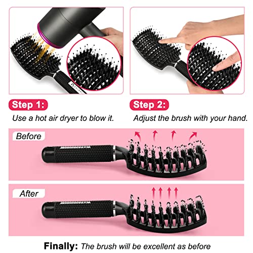 Detangler Brush 2 Pack, HIPPIH Hair Brushes for Women, Men, Kids Wet & Dry Hair, Curved Voremy Magical Brush Detangler, Fast Drying Styling Hair Brush, Make Hair Shiny & Healthier Anti-Static Hairbrush