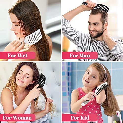 Detangler Brush 2 Pack, HIPPIH Hair Brushes for Women, Men, Kids Wet & Dry Hair, Curved Voremy Magical Brush Detangler, Fast Drying Styling Hair Brush, Make Hair Shiny & Healthier Anti-Static Hairbrush