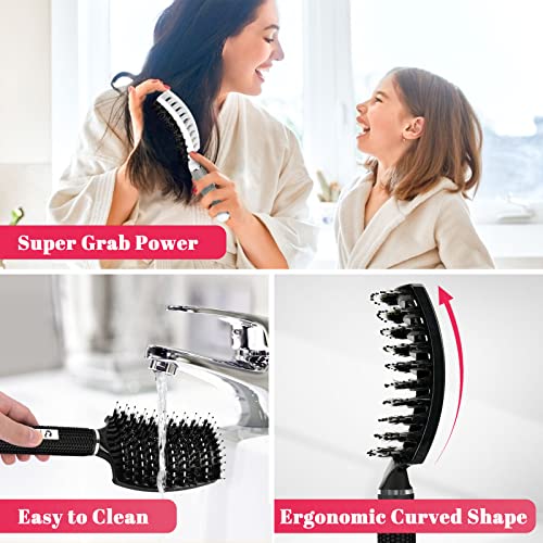 Detangler Brush 2 Pack, HIPPIH Hair Brushes for Women, Men, Kids Wet & Dry Hair, Curved Voremy Magical Brush Detangler, Fast Drying Styling Hair Brush, Make Hair Shiny & Healthier Anti-Static Hairbrush