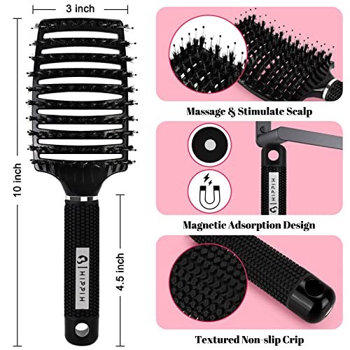 Detangler Brush 2 Pack, HIPPIH Hair Brushes for Women, Men, Kids Wet & Dry Hair, Curved Voremy Magical Brush Detangler, Fast Drying Styling Hair Brush, Make Hair Shiny & Healthier Anti-Static Hairbrush