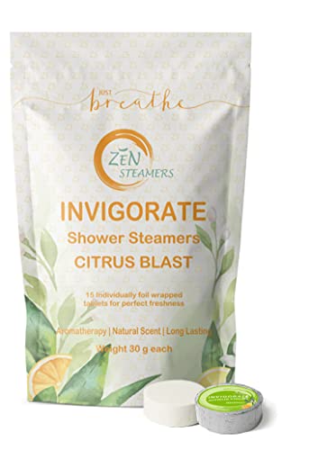 Zen Steamers - INVIGORATE Citrus Shower Steamers - Aromatherapy (Pack of 15) Extra Large Shower Bombs with Essential Oils