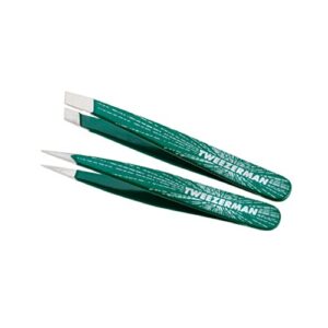 tweezerman emerald shimmer micro mini slant & point tweezer set