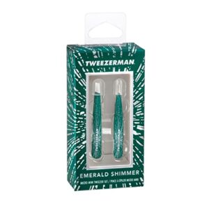 Tweezerman Emerald Shimmer Micro Mini Slant & Point Tweezer Set