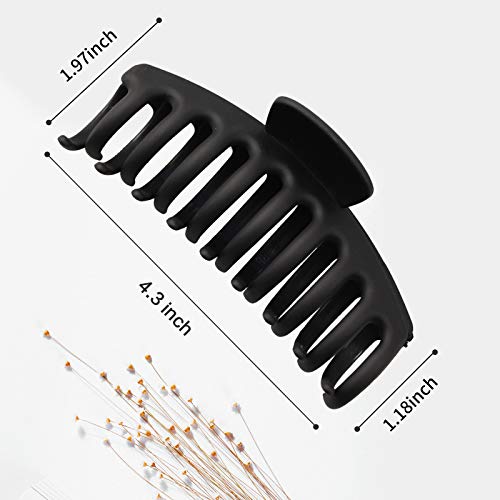 2PCS Black Hair Claw Clips, 4.3 inch Large Matte Black Hair Claws, Fashion Hair Barrettes for Women, Strong Hold Hair Accessories for Girls Thick Long Heavy Hair