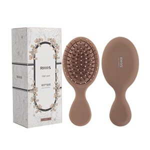 rhos mini travel hair brush for women/men/kids – pocket detangler brush for wet and dry hair – travel size paddle brush for detangling- for all hair types (1 pack-mocha)