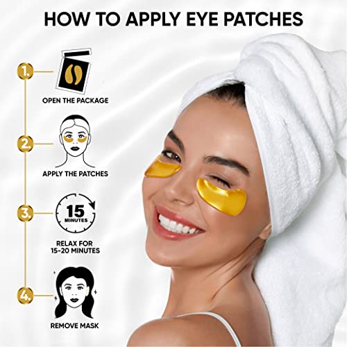 24K Gold Under Eye Mask - 25 Pairs for Puffy Eyes, Dark Circles, Eye Bags, Puffiness with Collagen and Vitamins - Natural Anti-Aging Eye Pads - Hydrating Under Eye Patches - Golden Under Eye Gel Pads