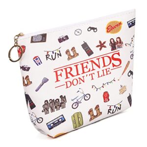 funny strangeness merchandise things zipper pouch, waterproof pu pencil case makeup bag friends don’t lie cosmetic bag, portable travel bag toiletry bag gift for women men teen girls boys(white-2)