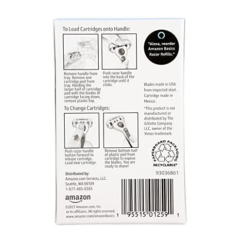 Amazon Basics 5-Blade Razor Refills for Women, 6 Refills (Fits Amazon Basics Razor Handles only) (Previously Solimo)