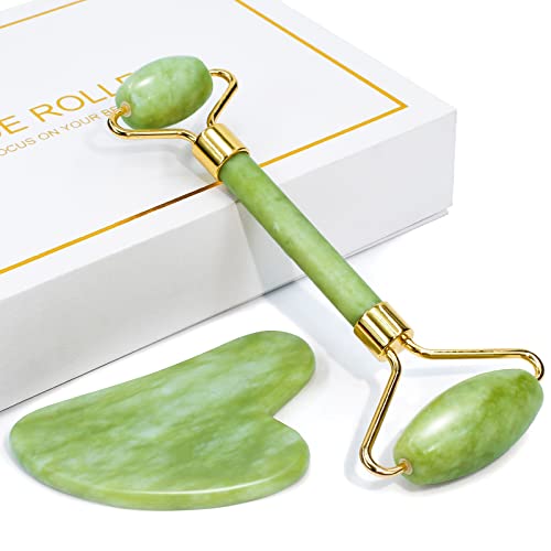 huefull Jade Roller for Face and Gua Sha Facial Tools to Reduce Puffiness and Improve Wrinkles, Face and Body Treatments of Face Roller and Gua Sha Set Designed