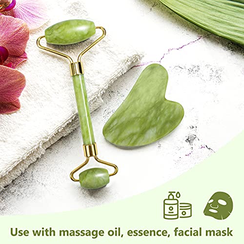 huefull Jade Roller for Face and Gua Sha Facial Tools to Reduce Puffiness and Improve Wrinkles, Face and Body Treatments of Face Roller and Gua Sha Set Designed