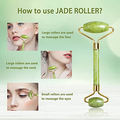 huefull Jade Roller for Face and Gua Sha Facial Tools to Reduce Puffiness and Improve Wrinkles, Face and Body Treatments of Face Roller and Gua Sha Set Designed