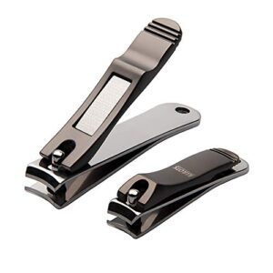 nail clippers set with build-in nail file, durable sharp fingernail clipper and toenail clipper with tin case, matte gray