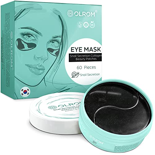 Olrom Korean Skin Care Depuffing Eye Patches: 60-Pack of Hydrating Under Eye Masks with Collagen & Snail Secretion for Dark Circles & Under Eye Puffiness