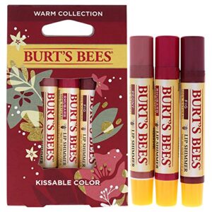 burts bees kissable color warm collection unisex lip shimmer peony, rhubarb, fig 3 oz