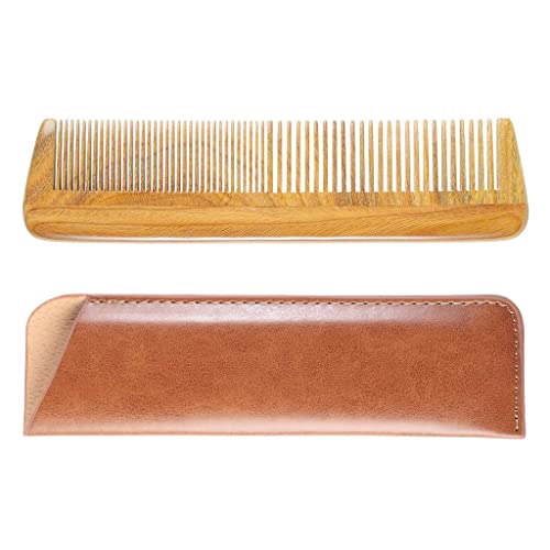 Onedor Handmade 100% Natural Green Sandalwood Fine Tooth Wooden Comb for Men Hair, Beard, and Mustache Styling Pocket Comb With Leather Case (2 in 1)