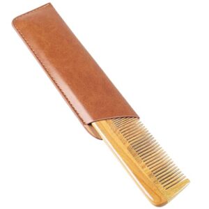 Onedor Handmade 100% Natural Green Sandalwood Fine Tooth Wooden Comb for Men Hair, Beard, and Mustache Styling Pocket Comb With Leather Case (2 in 1)