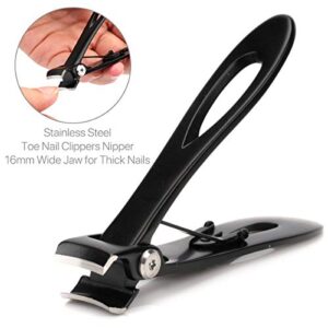 Nail Clippers 16mm Wide Large Jaw Opening for Thick Nail Stainless Steel Black Fingernail and Toenail Nipper Cutter Podiatry Trimmer Pedicure Manicure Kit