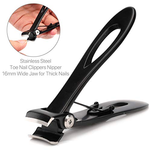 Nail Clippers 16mm Wide Large Jaw Opening for Thick Nail Stainless Steel Black Fingernail and Toenail Nipper Cutter Podiatry Trimmer Pedicure Manicure Kit