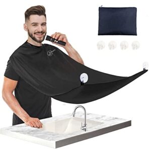 apron for anti beard falling & trimounts beard bib for men,waterproof non-stick beard hair catcher beard apron – anti stick beards,with 4 strong suction cups,best gifts for boyfriend or husband black