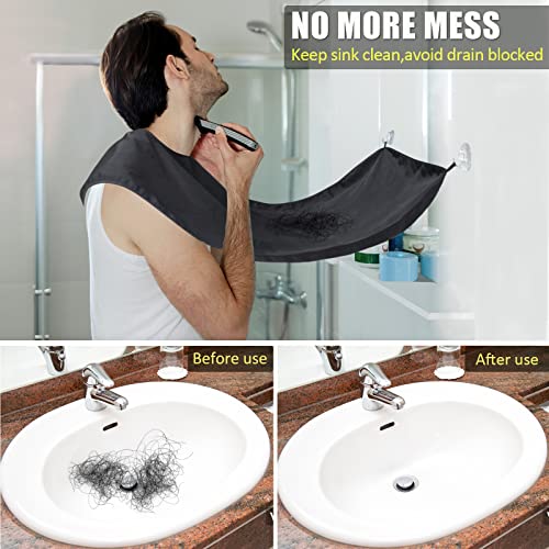 Apron for Anti Beard falling & Trimounts Beard Bib for Men,Waterproof Non-Stick Beard Hair Catcher Beard Apron - Anti Stick Beards,with 4 Strong Suction Cups,Best Gifts for Boyfriend or Husband BLACK