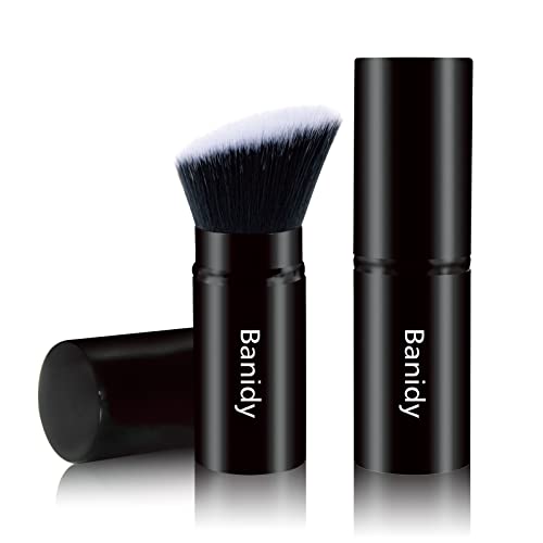 Makeup Brush Kabuki Brushes Retractable Banidy Travel Face Blush Brush Kabuki Brush Portable Powder Brush Foundation Brush with Cover for Powder Blush, Bronzer, Buffing, Flawless Powder Cosmetics