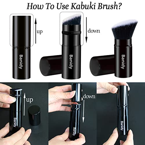 Makeup Brush Kabuki Brushes Retractable Banidy Travel Face Blush Brush Kabuki Brush Portable Powder Brush Foundation Brush with Cover for Powder Blush, Bronzer, Buffing, Flawless Powder Cosmetics