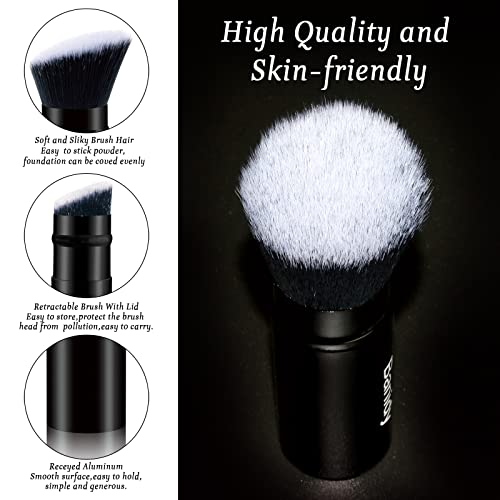 Makeup Brush Kabuki Brushes Retractable Banidy Travel Face Blush Brush Kabuki Brush Portable Powder Brush Foundation Brush with Cover for Powder Blush, Bronzer, Buffing, Flawless Powder Cosmetics